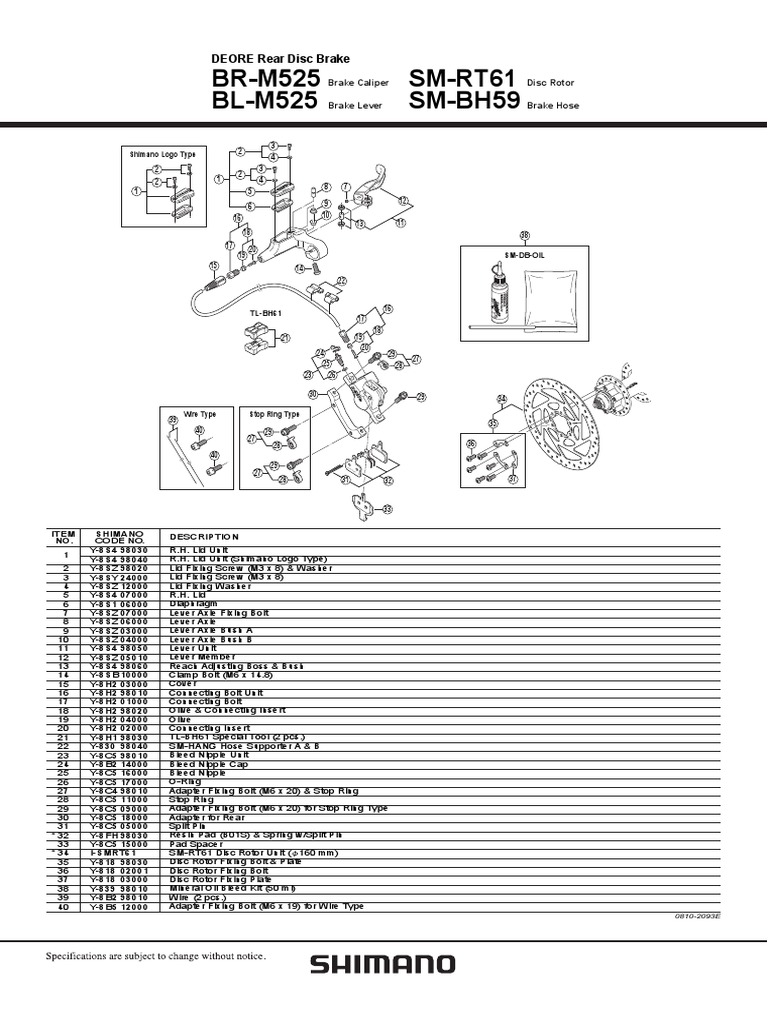 Shimano Rear Disc Brake Exploded View and Parts List | PDF | Land ...