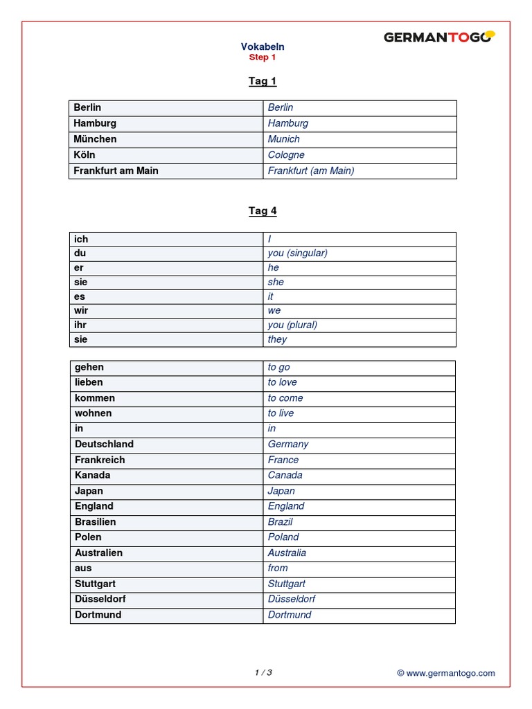 Vokabeln Step by Step Step 1 | PDF