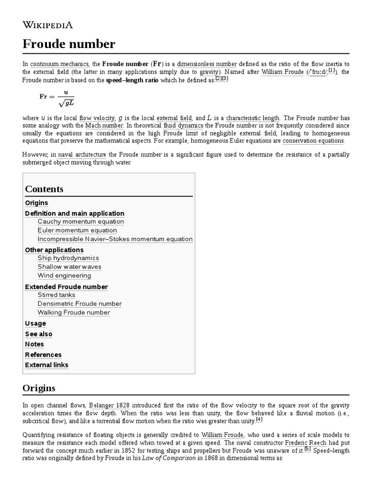 Froude Number: Origins Definition and Main Application | PDF ...