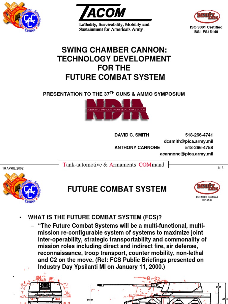 TACOM - Swing Chamber Cannon - Technology Development For The Future Combat System | PDF | Gun ...