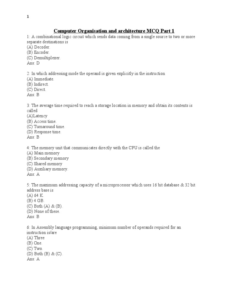 Computer Organisation and Architecture MCQ Part 1 | PDF | Computer Data Storage | Random Access ...