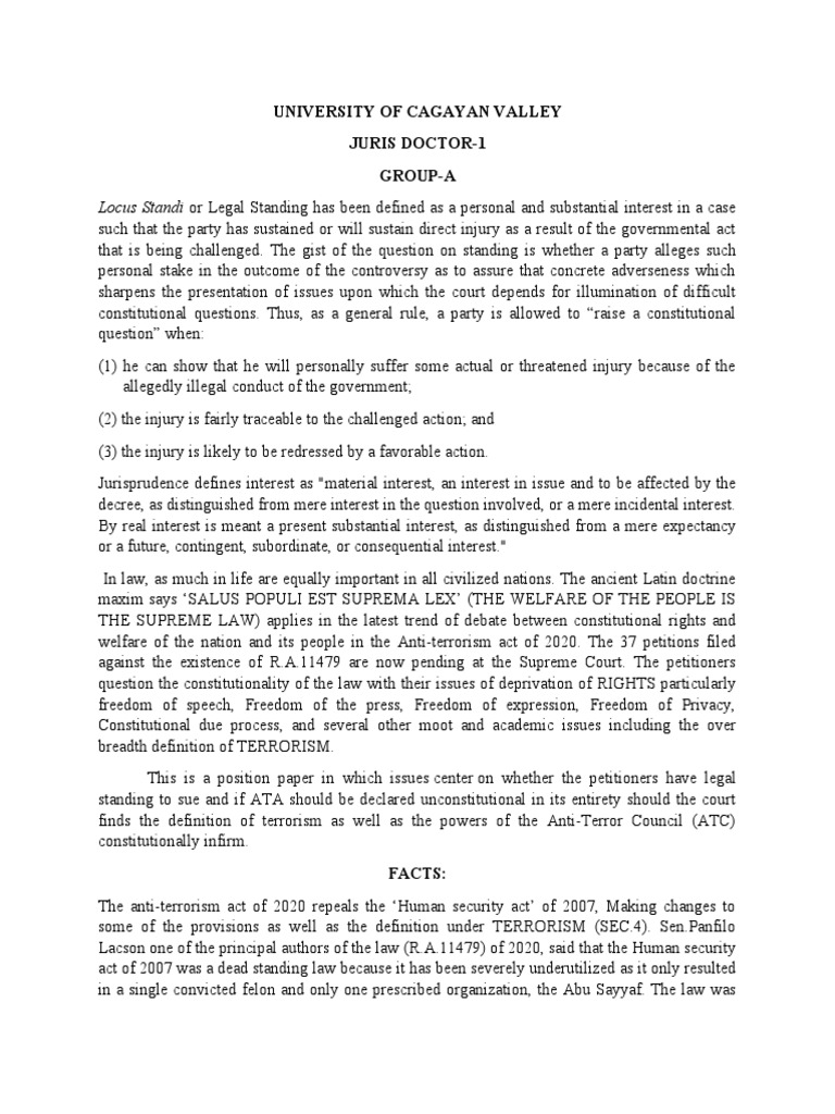 Locus Standi or Legal Standing Has Been Defined As A Personal and ...