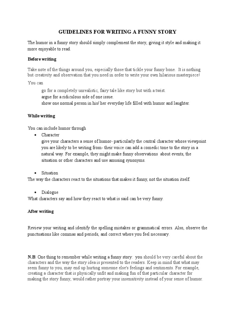 Guidelines For Writing A Funny Story | PDF