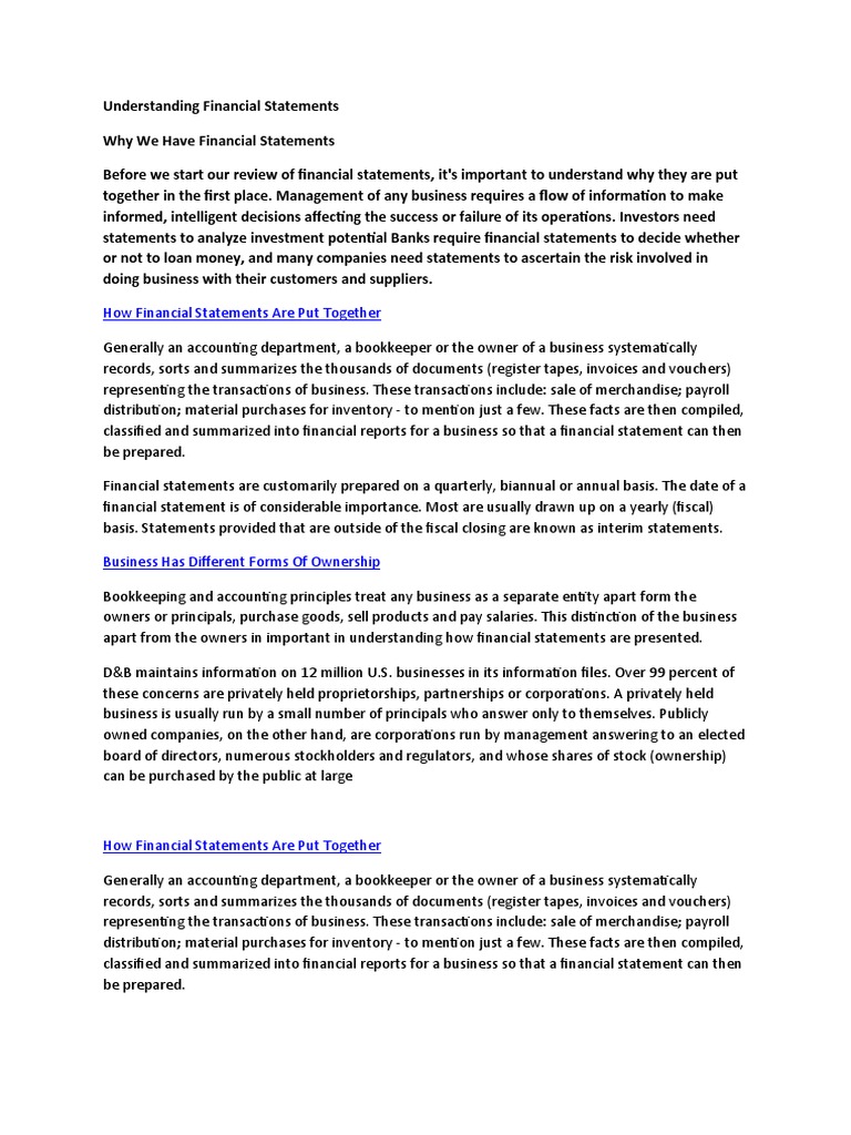Understanding Financial Statements | PDF | Balance Sheet | Equity (Finance)