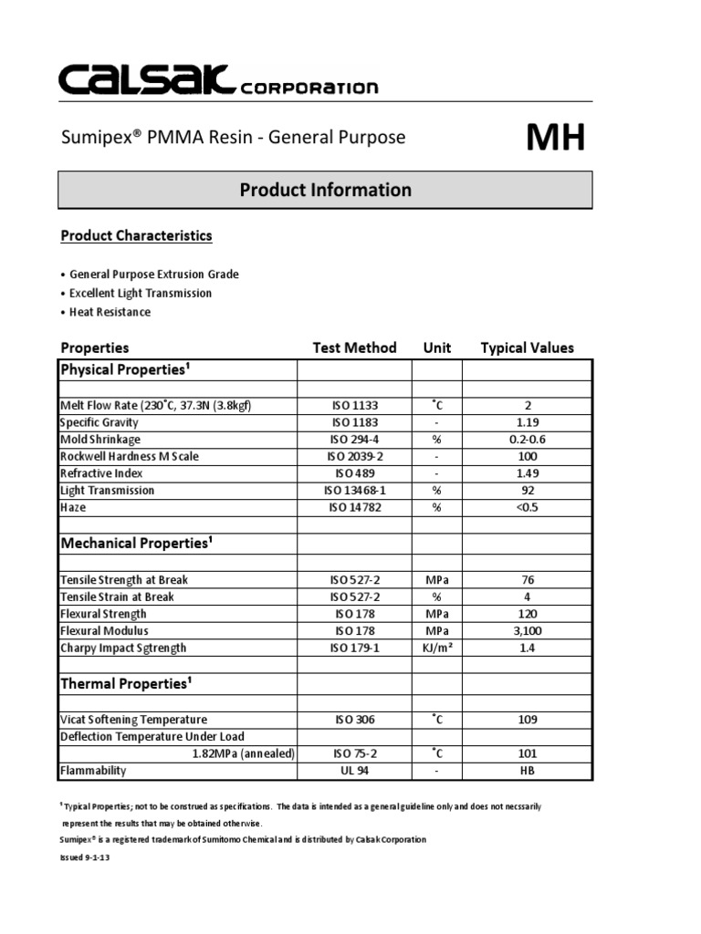 Sumipex® PMMA Resin - General Purpose: Product Information | PDF ...