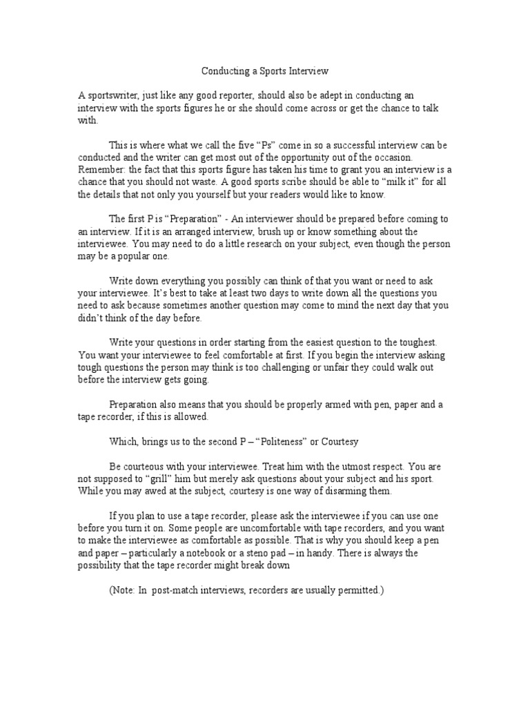 Conducting A Sports Interview | PDF | Interview