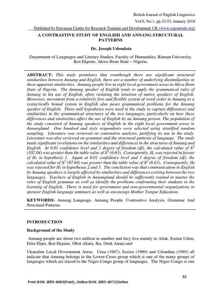 A Contrastive Study of English and Annang Structural Patterns | PDF ...