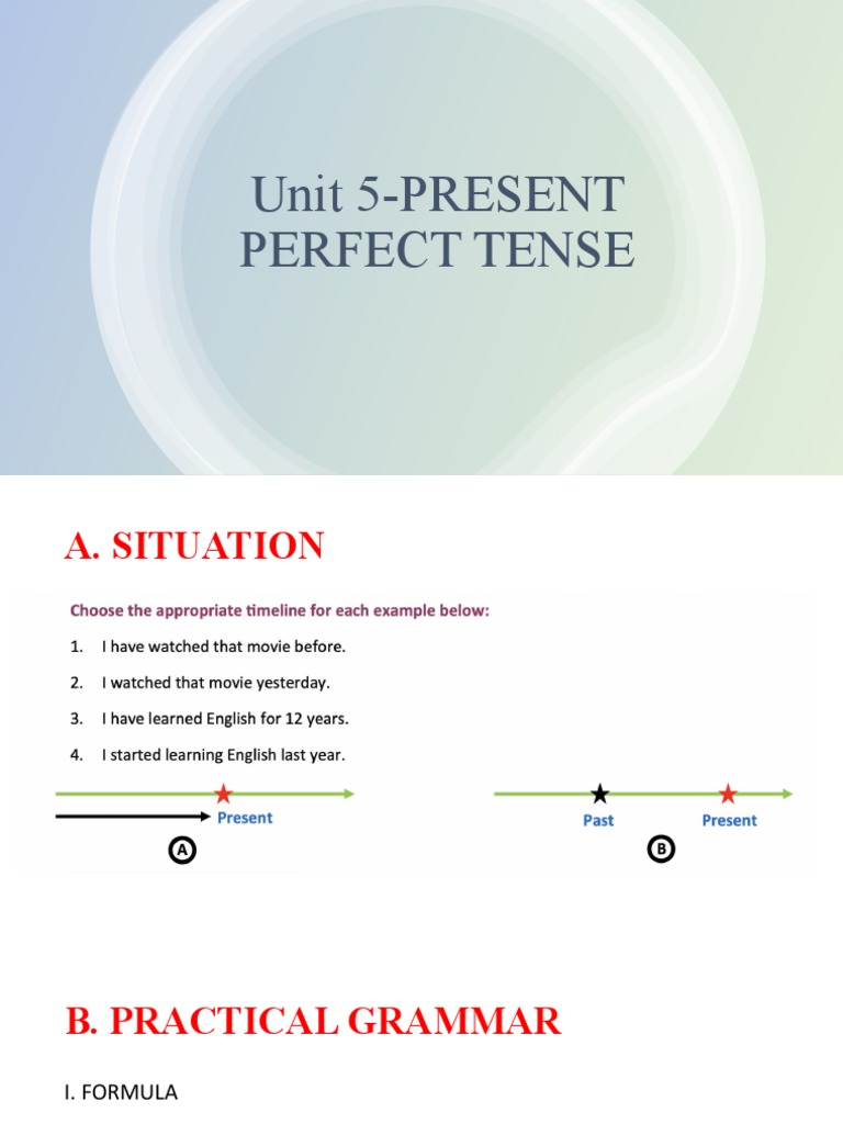 Unit 5-PRESENT PERFECT TENSE | PDF | Grammatical Tense | Perfect (Grammar)