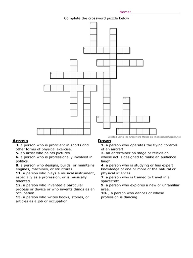 Unit 2 - Professions Crossword | PDF