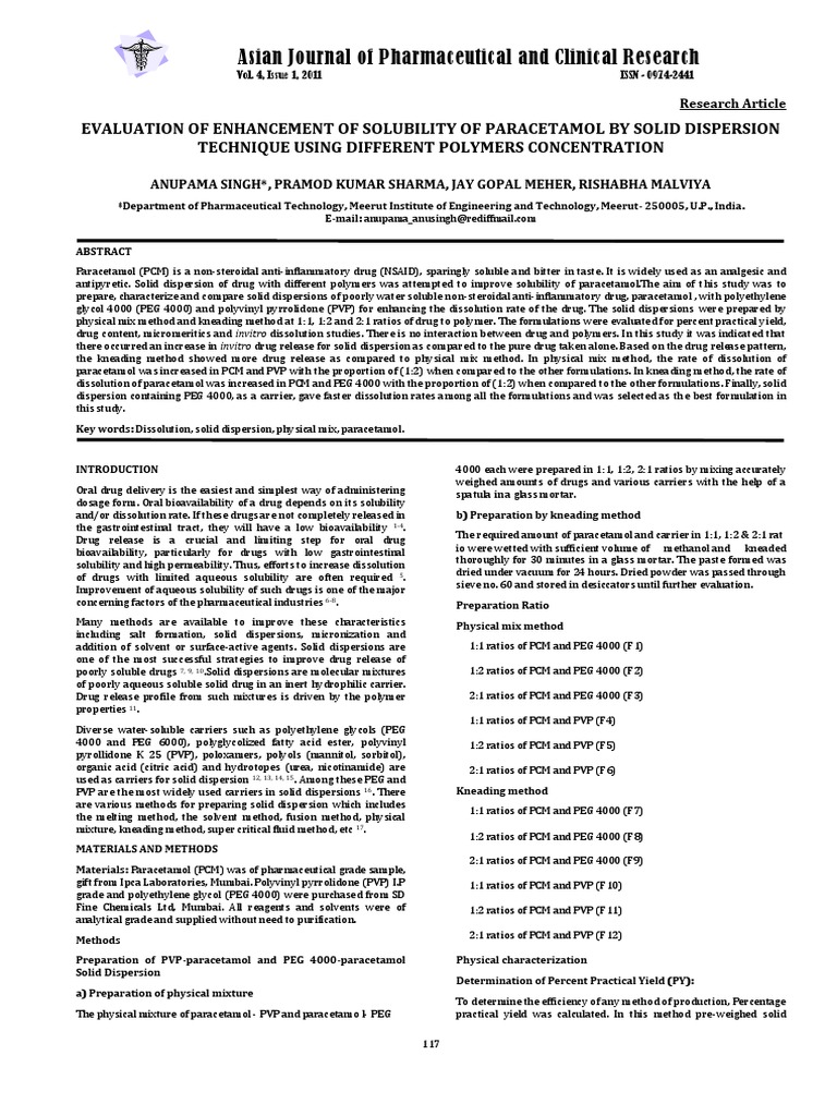 Asian Journal of Pharmaceutical and Clinical Research | PDF | Polyethylene Glycol | Solubility
