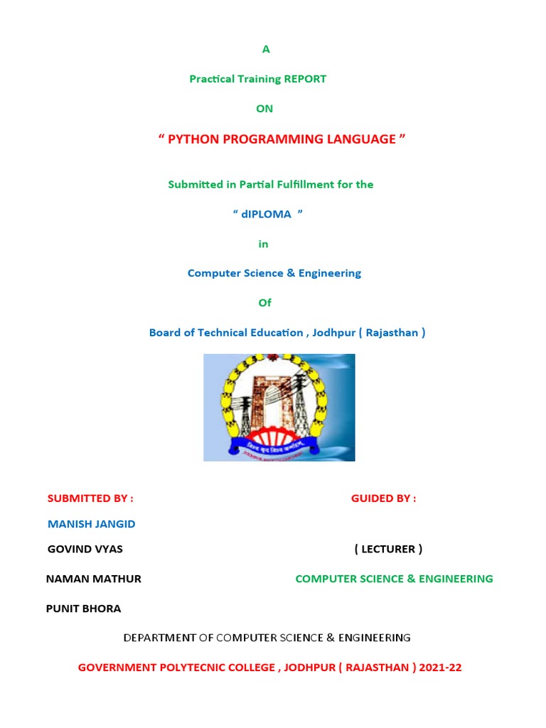 1 Report of Python Programming (Manish Jangid) | PDF | Information Age | Science And Technology