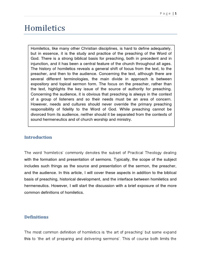 Homiletics An Introductory Overview | PDF | Sermon | Homiletics