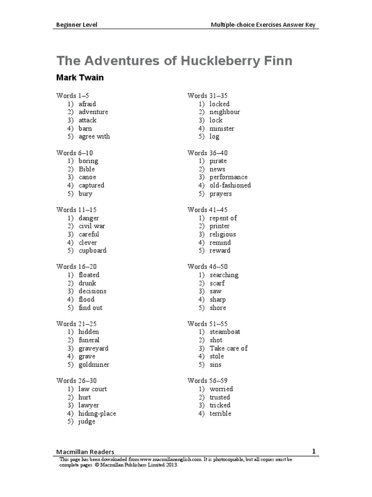 Huckleberry Finn Wordlist Answer Key | PDF