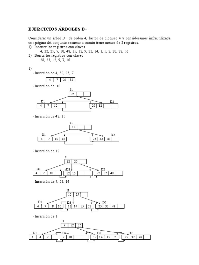 Ejercicios Árboles B y B+ | PDF | Datos de computadora | Informática