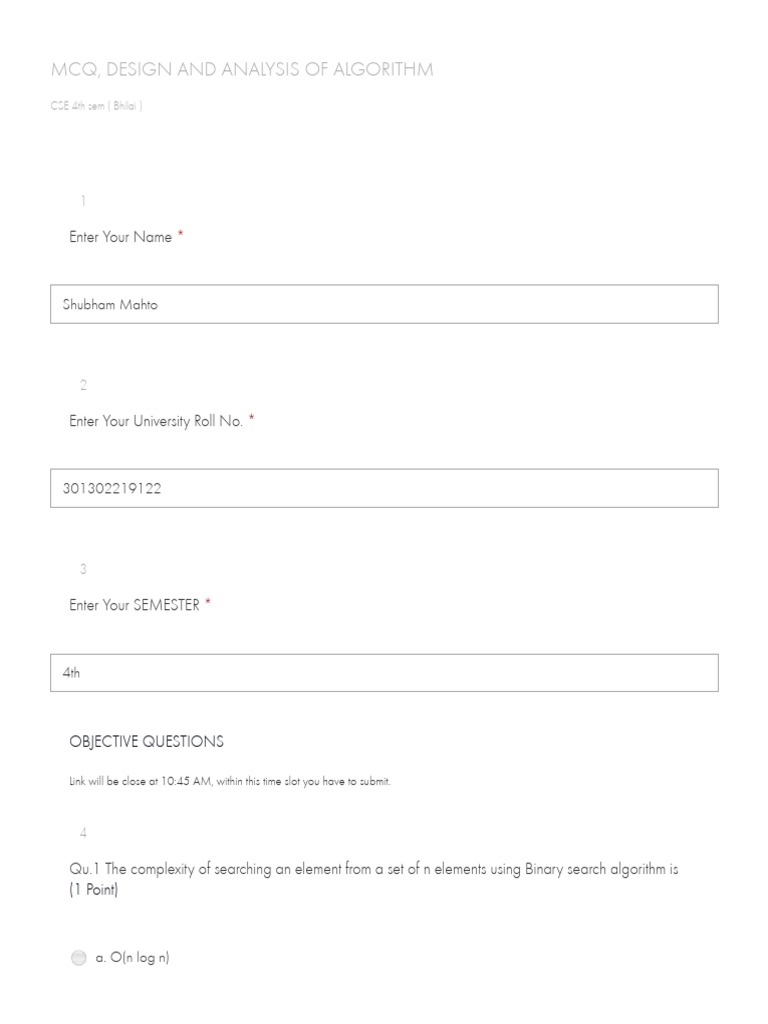MCQ, Design and Analysis of Algorithm | PDF | Time Complexity ...