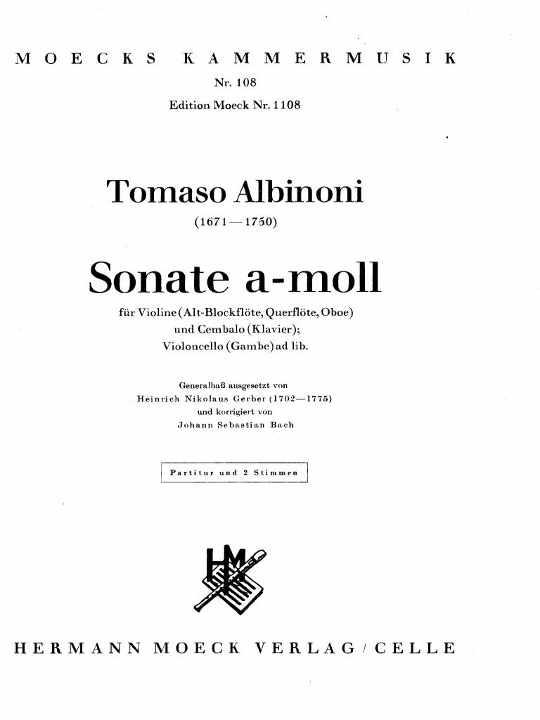 Albinoni - Sonata A Minor - Continuo by Gerber and Bach | PDF