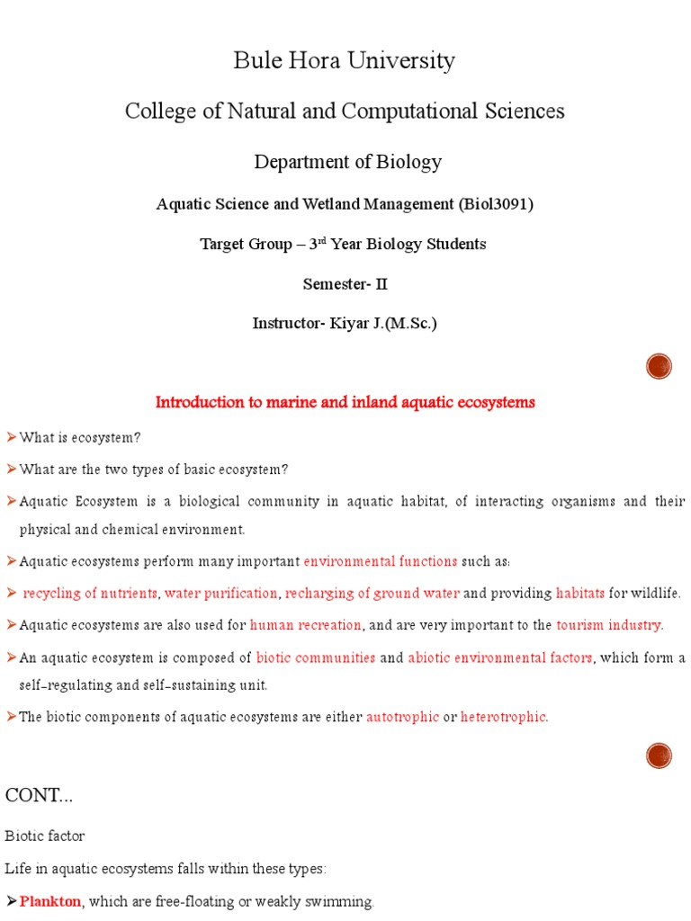 Aquatic Ecosystems Overview for Students | PDF | Wetland | Plankton