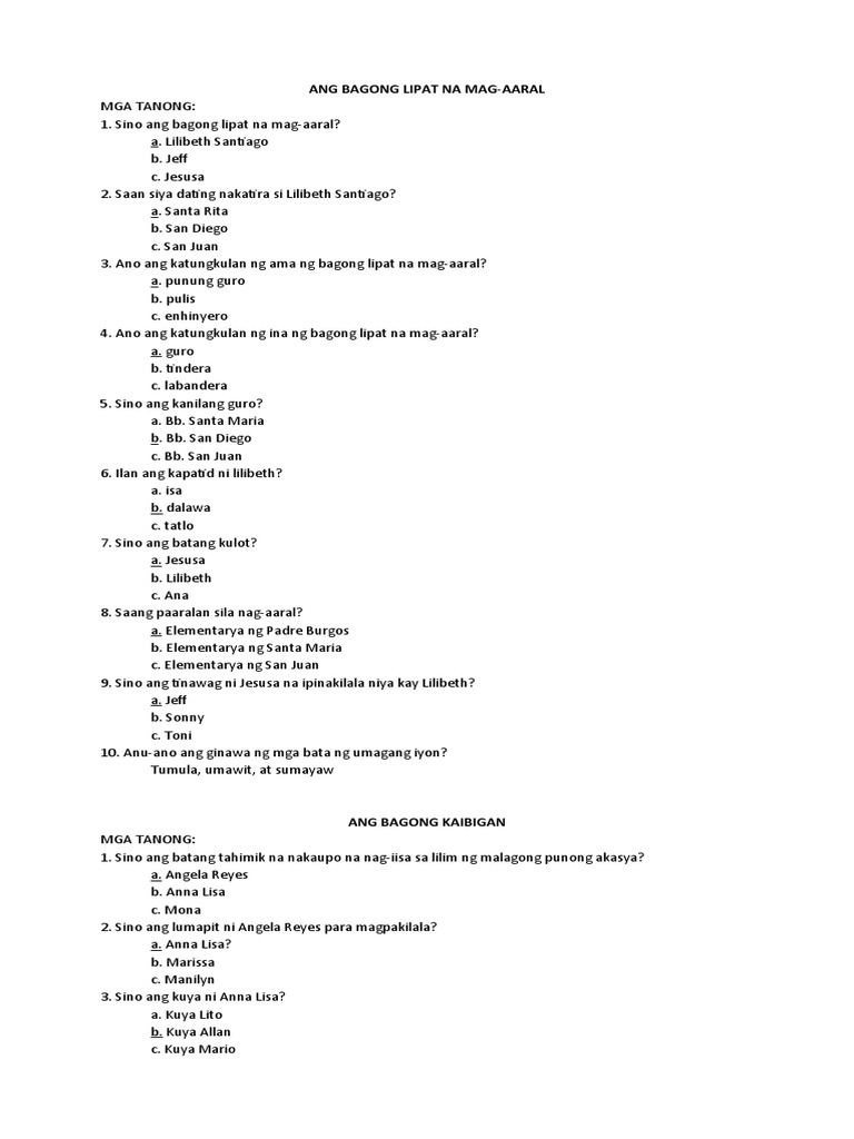 Mga Katanungan Sa Kwento | PDF
