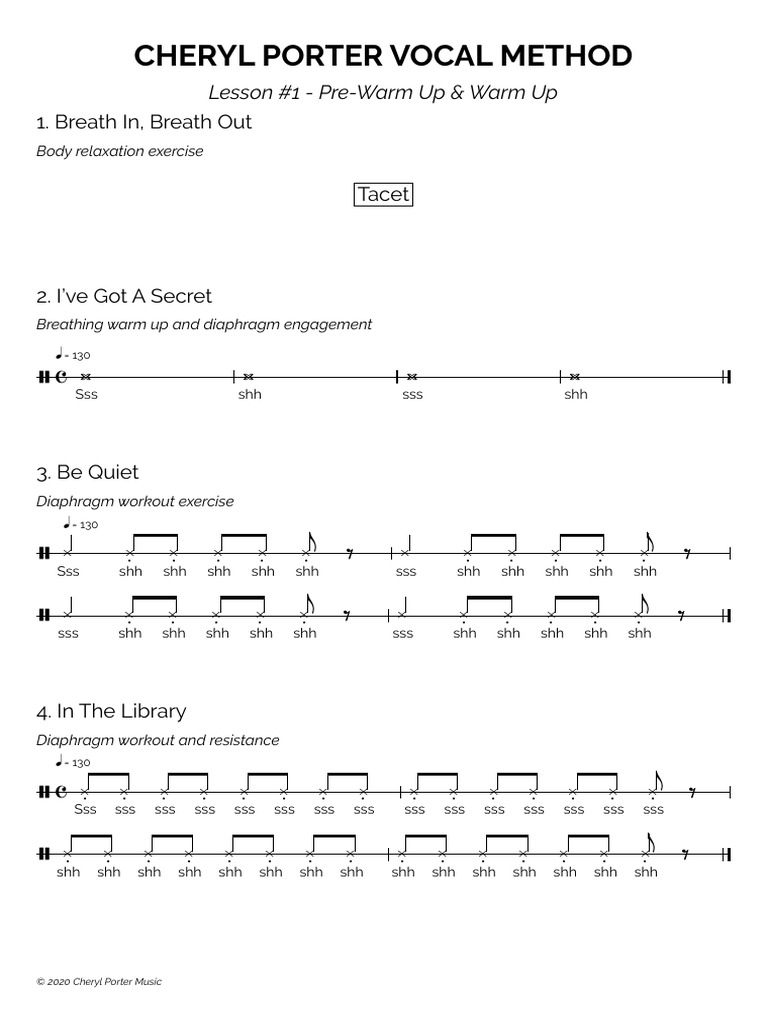 L01 Warm-Ups and Warm-Downs - Cheryl Porter Vocal Method | PDF ...