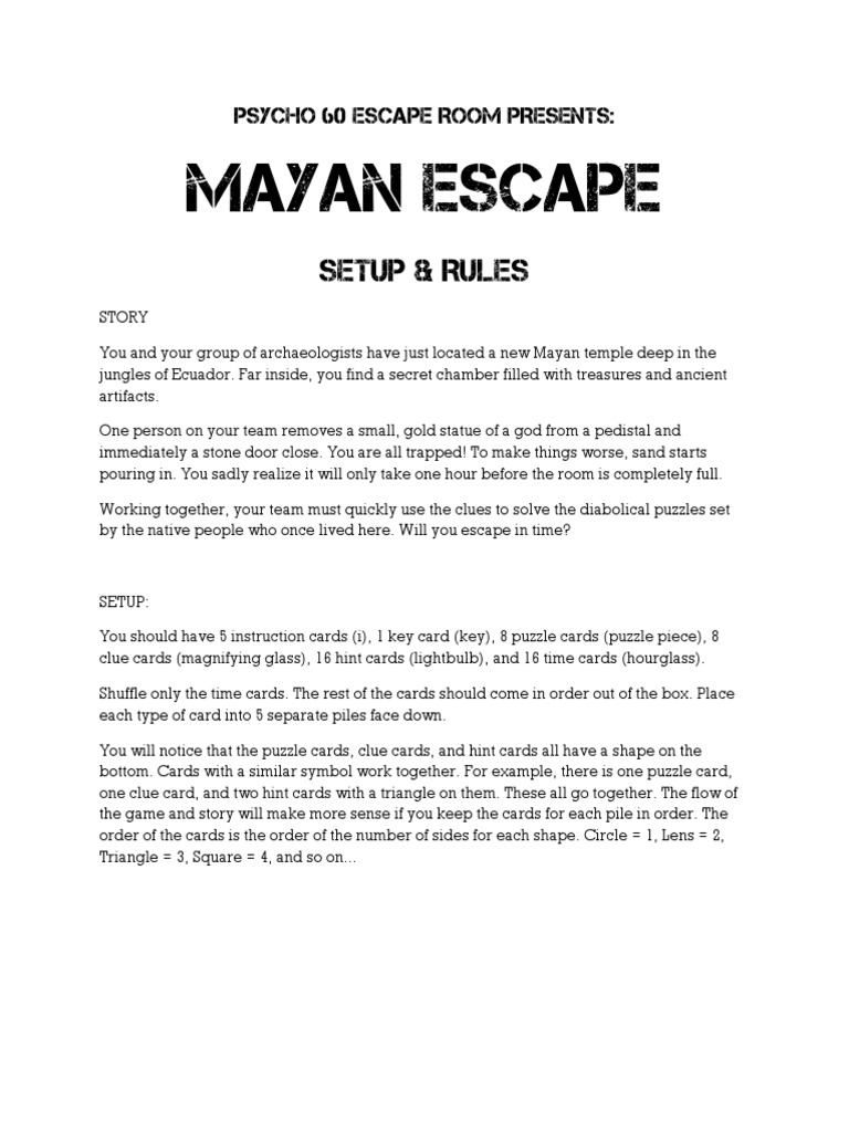 Mayan Escape: Setup & Rules | PDF