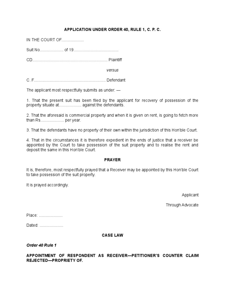 Application Under Order 40, Rule 1, C. P. C | PDF | Lawsuit | Justice
