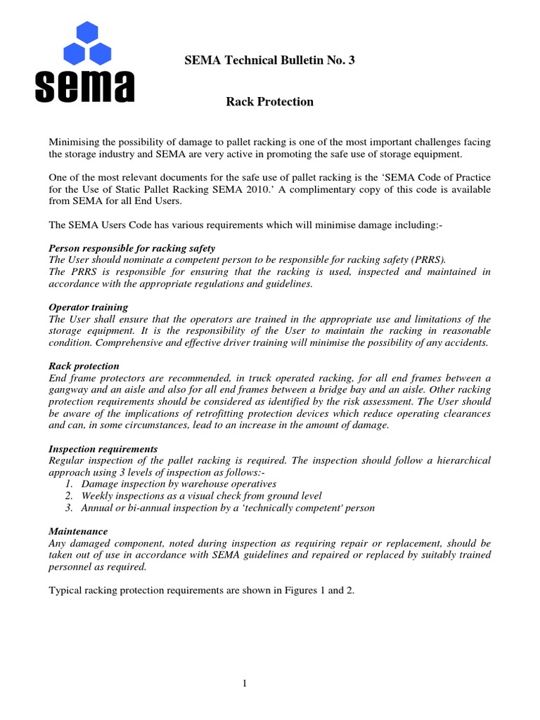 SEMA Bulletin No 3 Rack Protection | PDF | Forklift | Warehouse