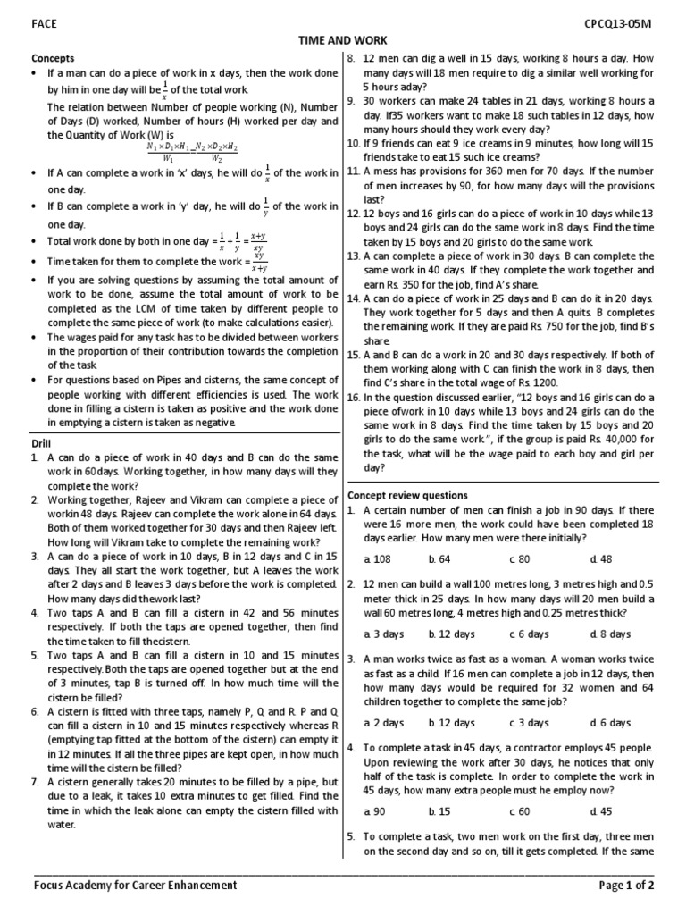 Preparation - Interview - Time and Work | PDF