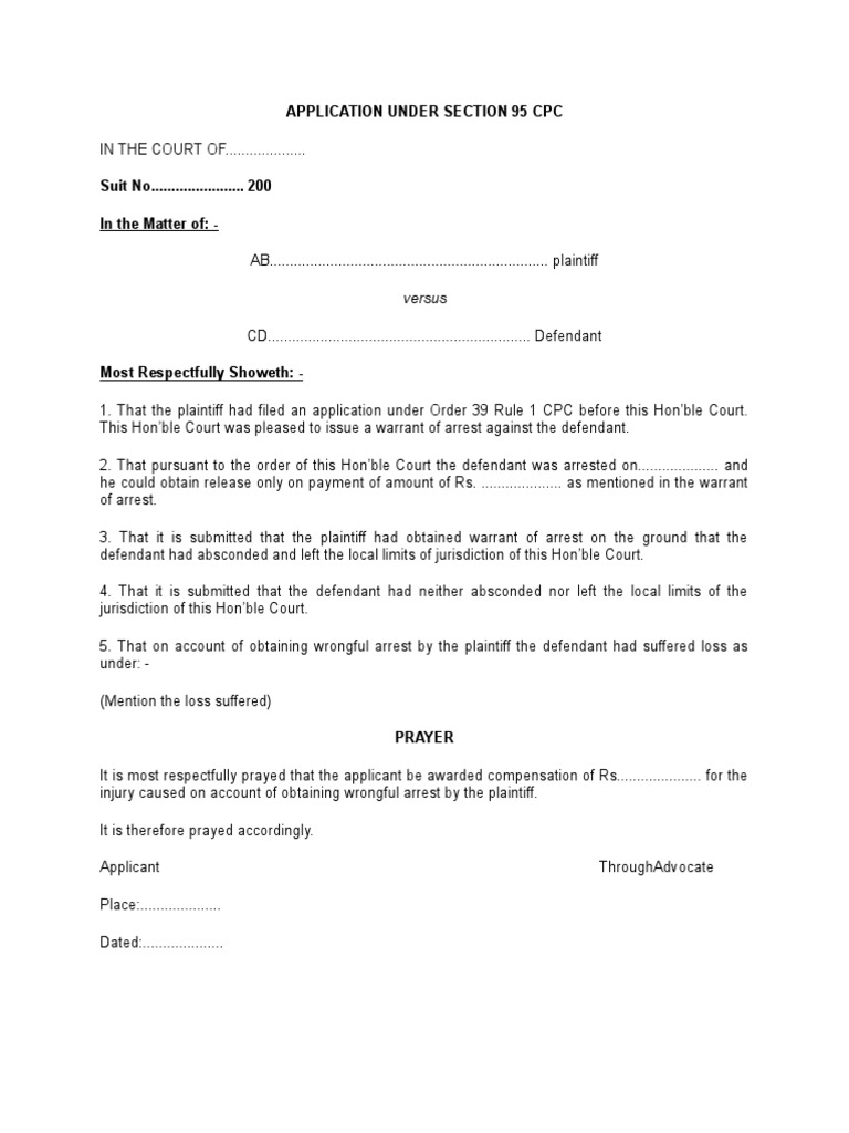 Application Under Section 95 CPC | PDF
