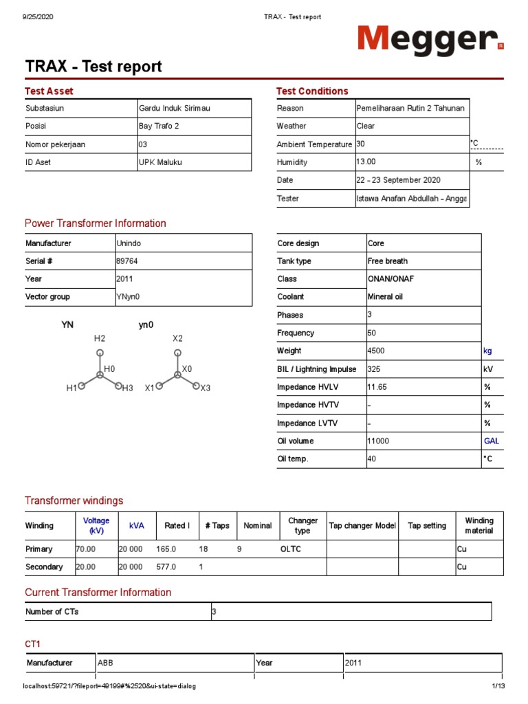 Hasil Uji Bay Trafo 2 GI Sirimau | PDF | Transformer | Power (Physics)