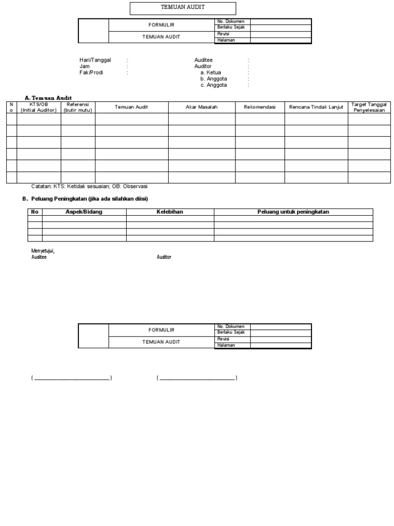 Formulir Temuan Audit Internal | PDF