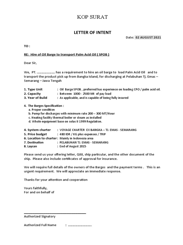 Kop Surat: Letter of Intent | PDF
