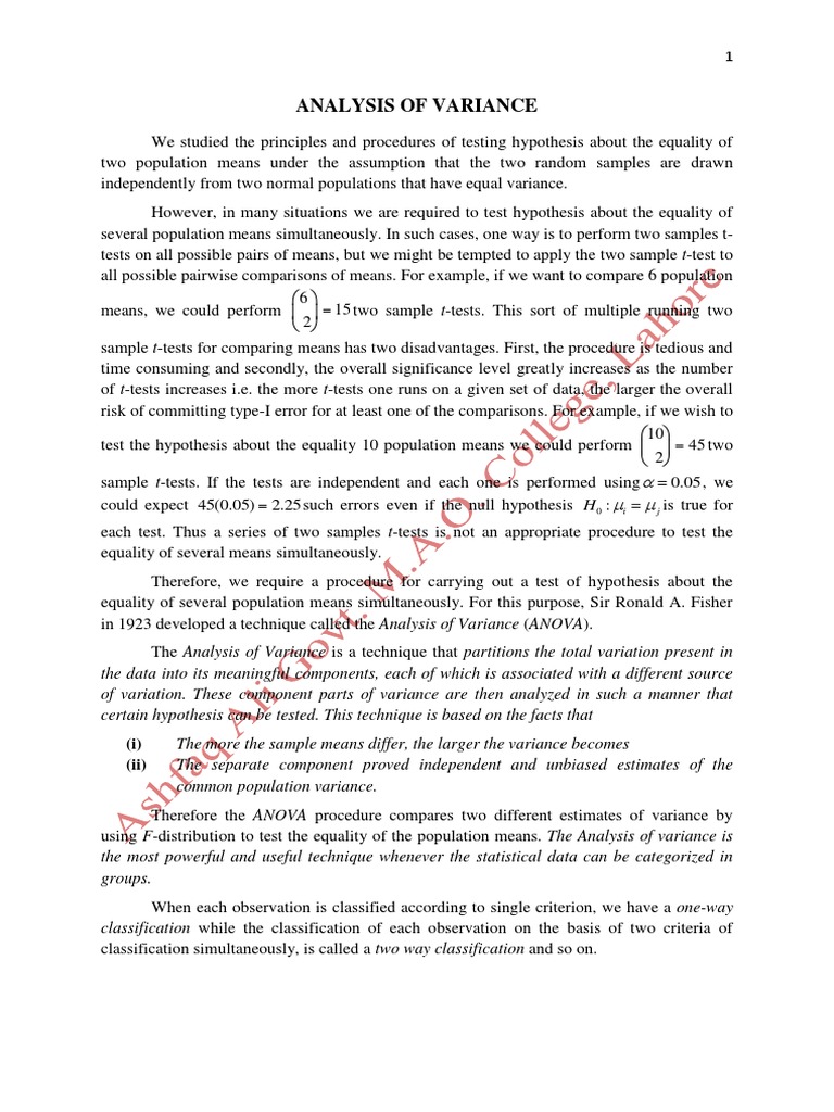 Analysis of Variance | PDF | Student's T Test | Analysis Of Variance