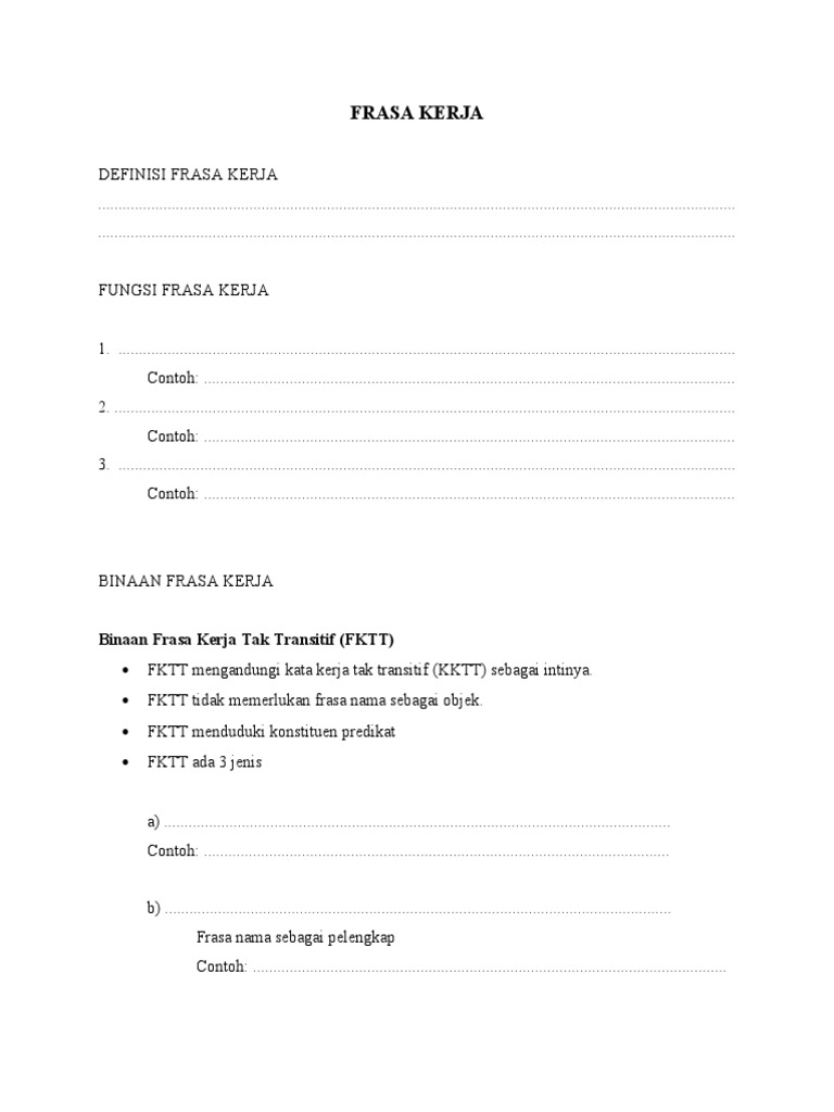 Definisi dan Contoh Frasa Kerja | PDF
