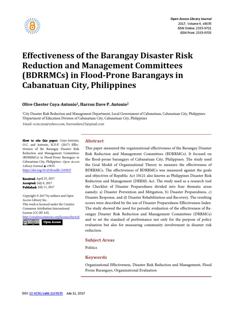 Effectiveness of The Barangay Disaster Risk | PDF | Emergency ...