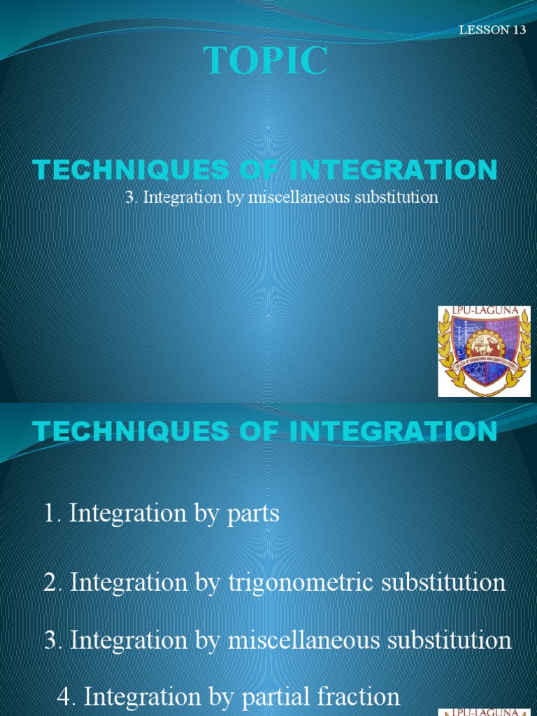 Lesson 13 Integration by Miscellaneous Substitution | PDF ...