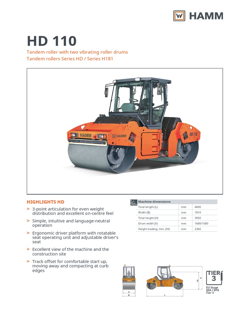 Hamm HD 110 Datasheet | PDF | Horsepower | Truck