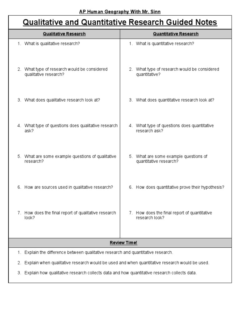 Qualitative and Quantitative Research Guided Notes | PDF