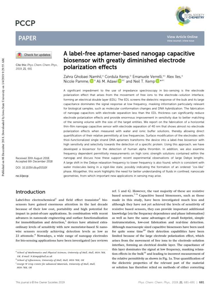 Paper: A Label-Free Aptamer-Based Nanogap Capacitive Biosensor With ...