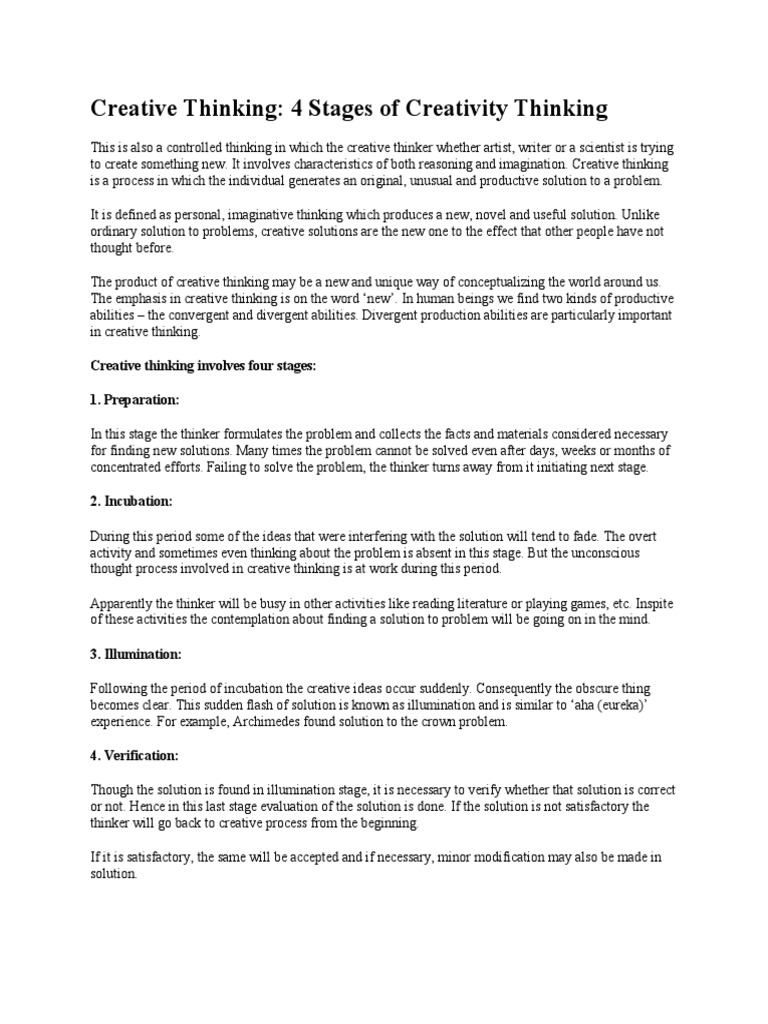 Stages of Creative Thinking | PDF | Creativity | Thought