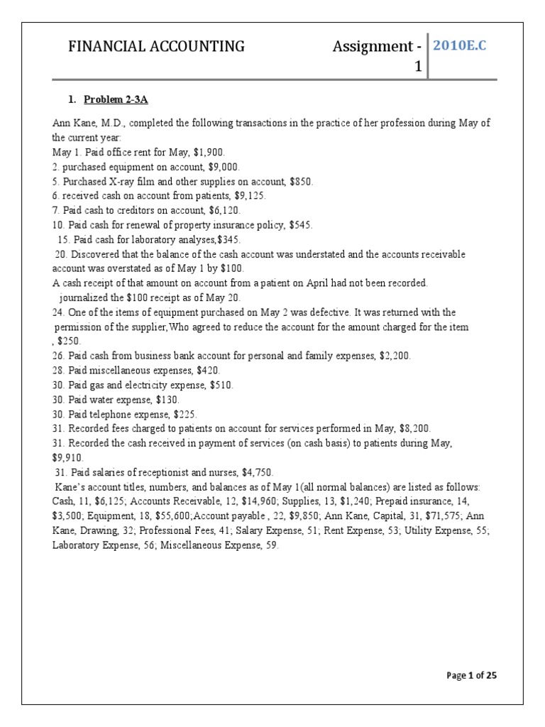 Financial Accounting Assignment - 1: 1. Problem 2-3A | Descargar gratis ...