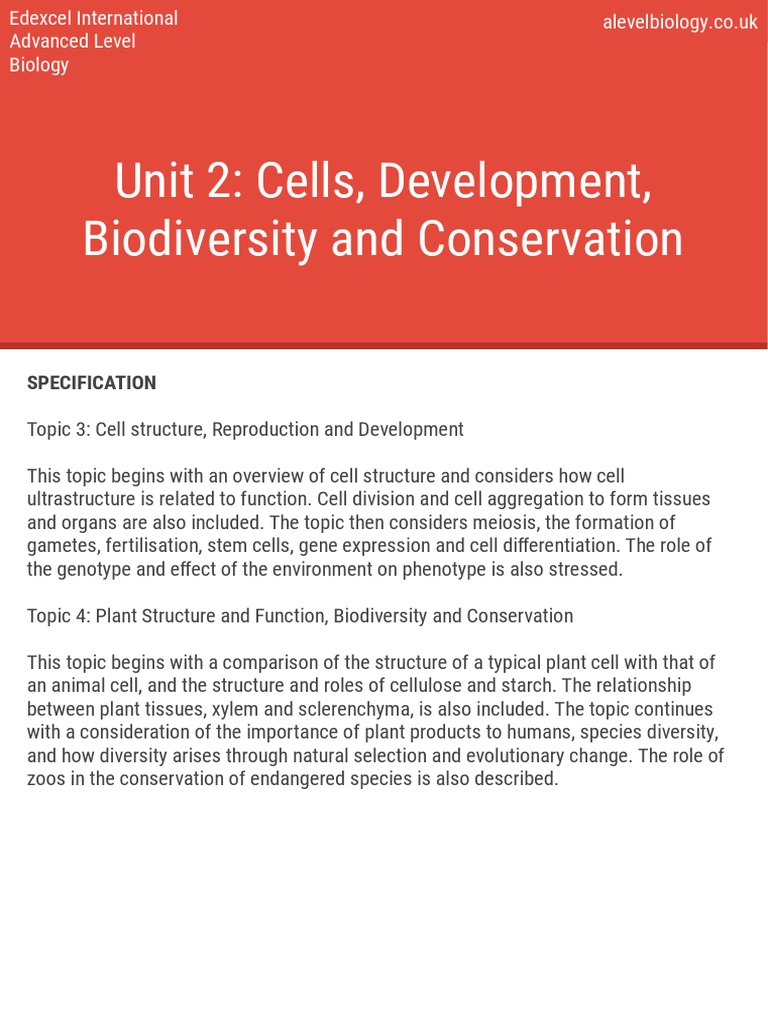 Unit 2 Cells, Development, Biodiversity and Conservation | PDF ...