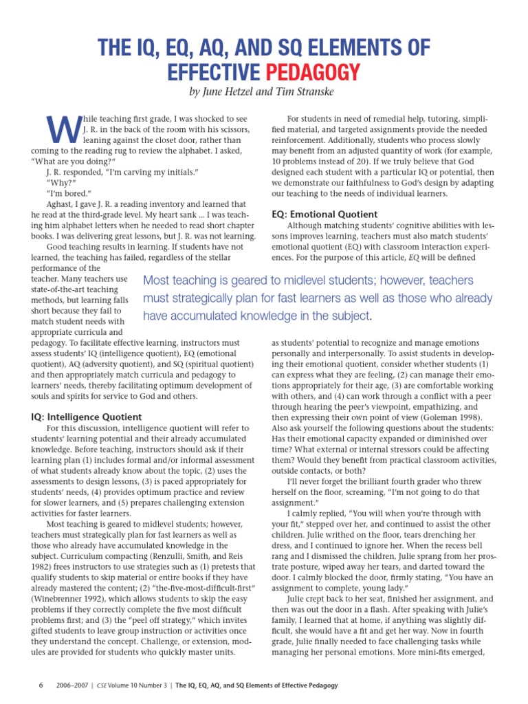 The Iq, Eq, Aq, and SQ Elements of Effective: Pedagogy | PDF | Teachers ...