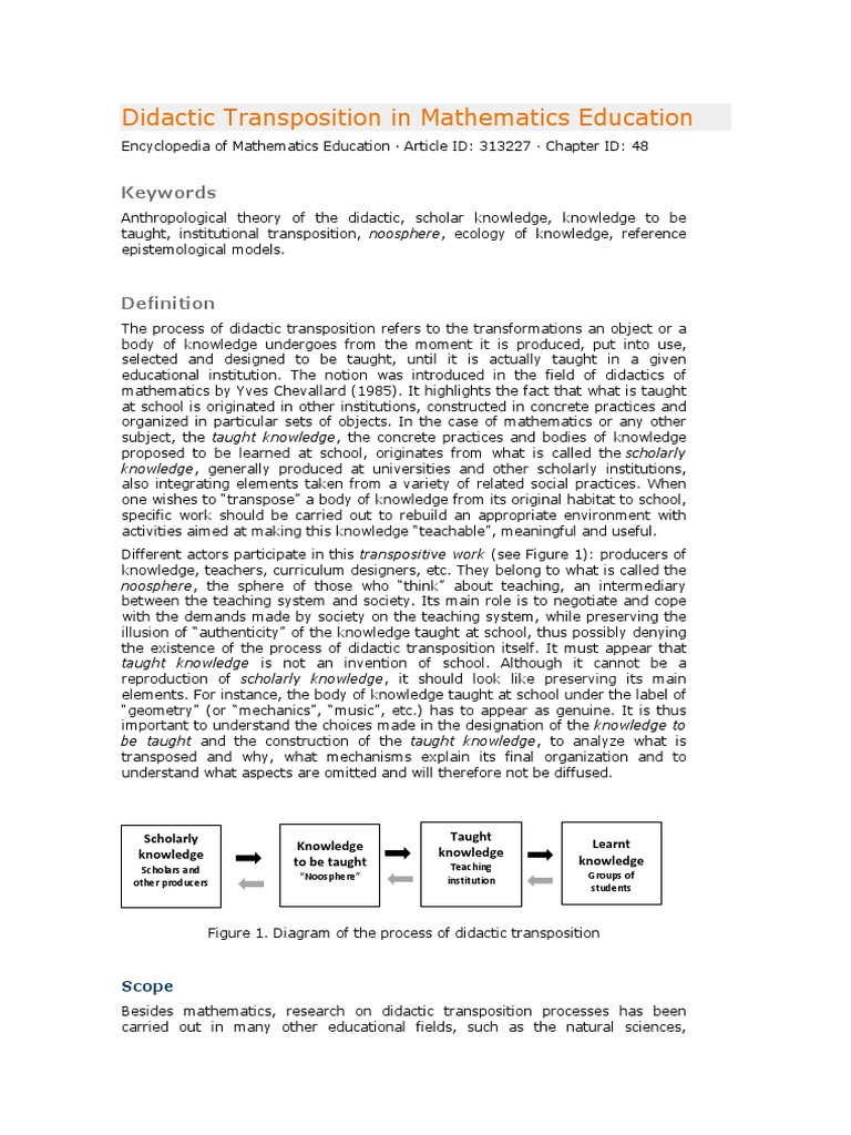 Didactic Transposition in Mathematics Education: Keywords | PDF ...