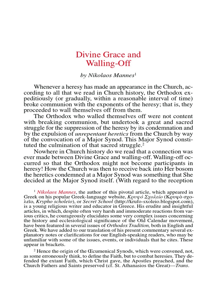 Divine Grace and Walling-Off | Download Free PDF | Eastern Orthodox ...