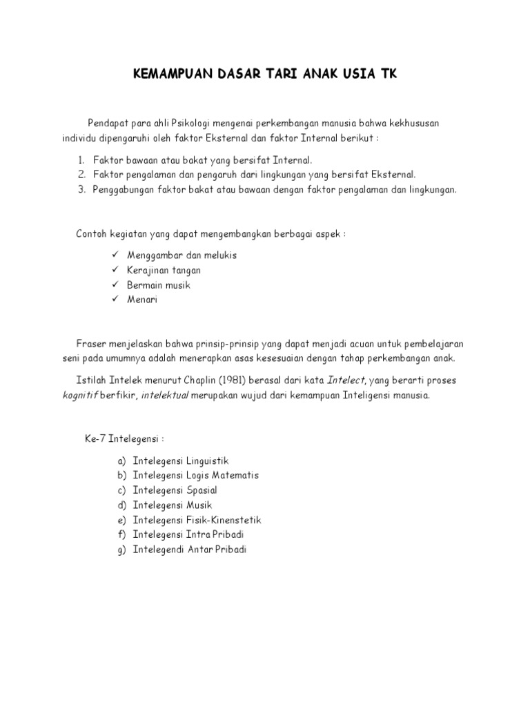 Kemampuan Dasar Tari Anak Usia TK Mamah | PDF | Sains & Matematika