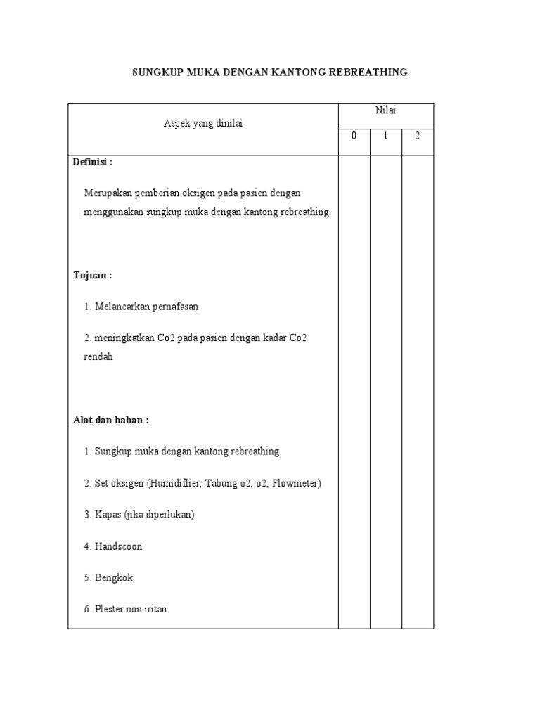 Checklist SUNGKUP MUKA DENGAN KANTONG REBREATHING | PDF