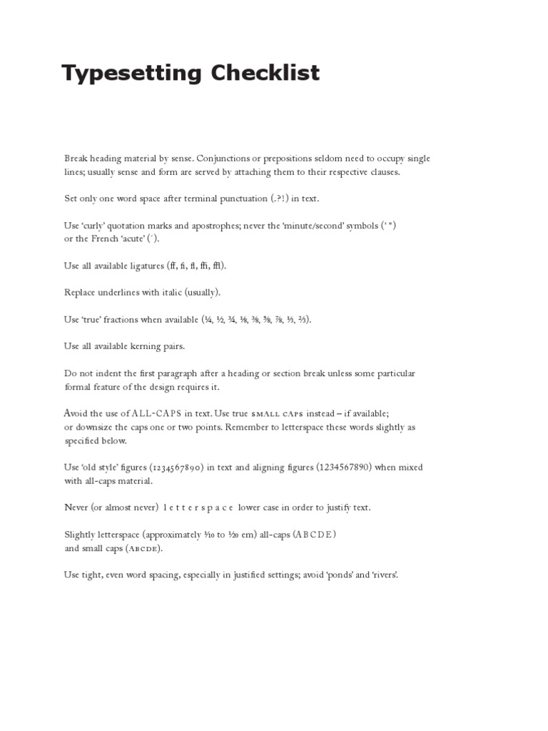 Typesetting Checklist | PDF