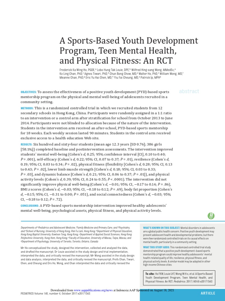 A Sports-Based Youth Development Program, Teen Mental Health, and ...