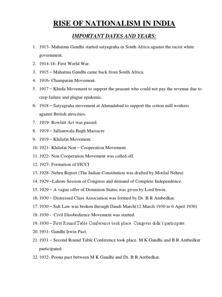 Indian Nationalism Timeline | PDF | British Raj | Mahatma Gandhi