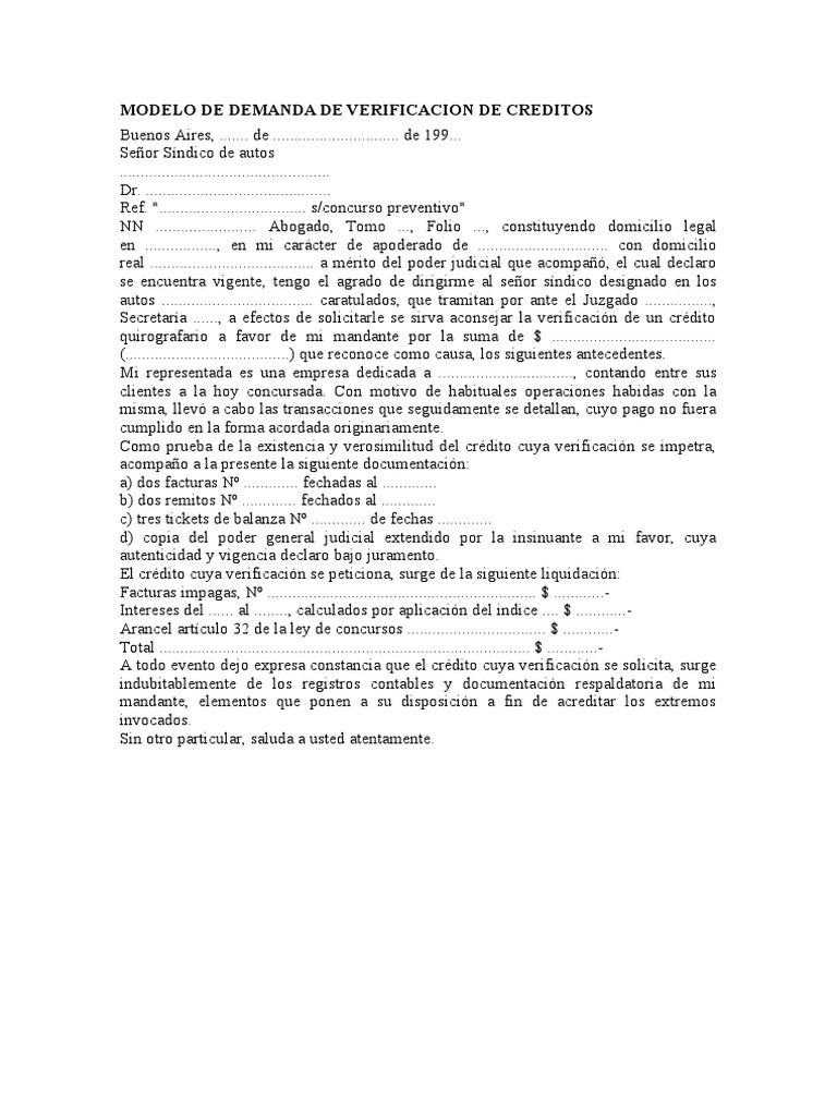 Modelo de Demanda de Verificacion de Creditos | PDF | Bancos | Bancarrota